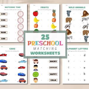 Printable Matching Worksheets- Kindergarten Preschool Activity, Pre-k ...