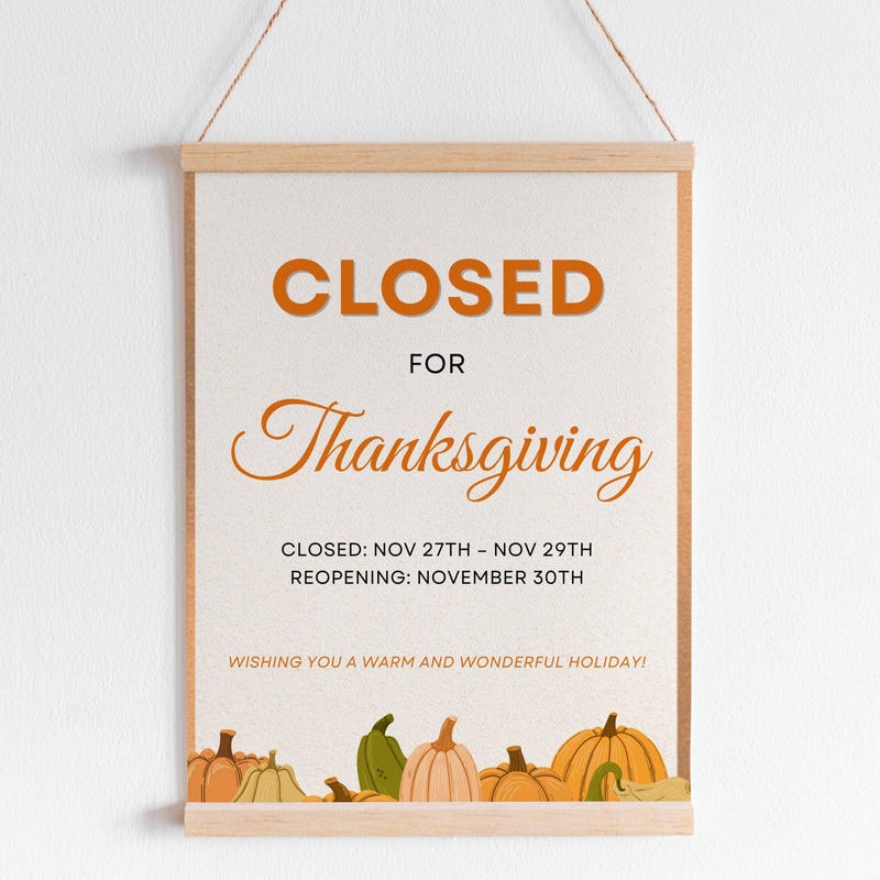 Thanksgiving Store Hours Sign - Etsy