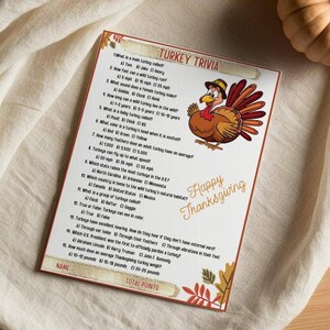 Turkey Trivia Game- Thanksgiving Printable Dinner Table Game, Fall ...