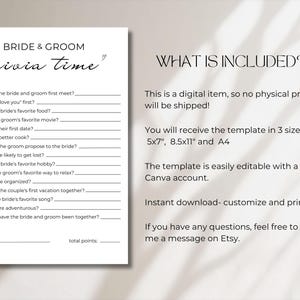 Trivia Game for Bride and Groom- Editable Bridal Shower Question Game ...