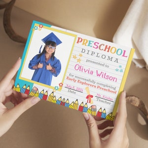 Editable Preschool Diploma With Picture Template Printable Graduation ...