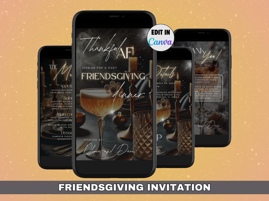 Digital Friendsgiving Dinner Invitation- Editable Thankful AF ...
