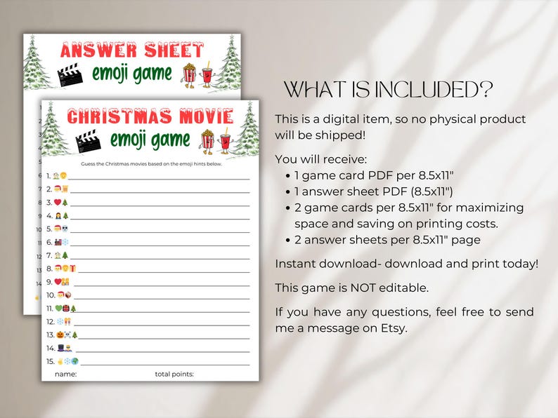 Christmas Movie Emoji Pictionary Game- Printable Fun Xmas Emoji ...