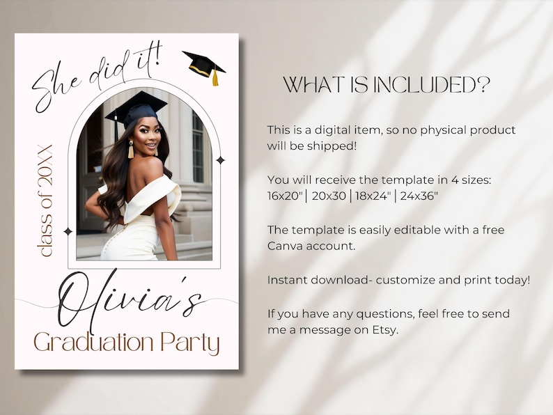 Graduation Party Welcome Sign With Photo, Editable Canva Template ...
