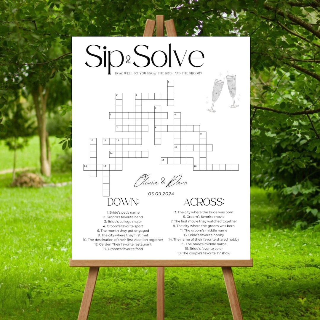 Custom Wedding Crossword Puzzle Sign- Minimalist Bridal Sip and Solve ...