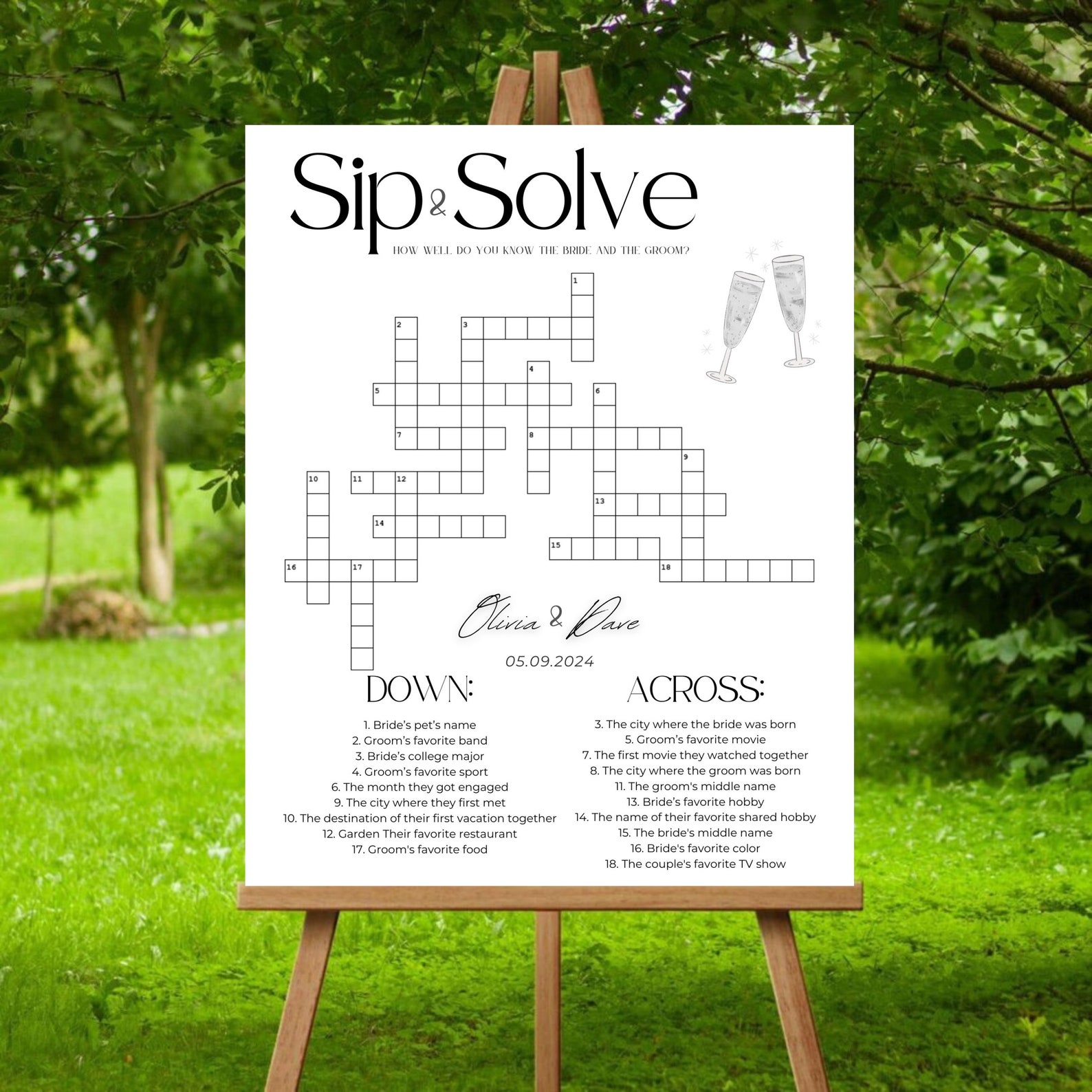 Custom Wedding Crossword Puzzle Sign Minimalist Bridal Sip and Solve ...