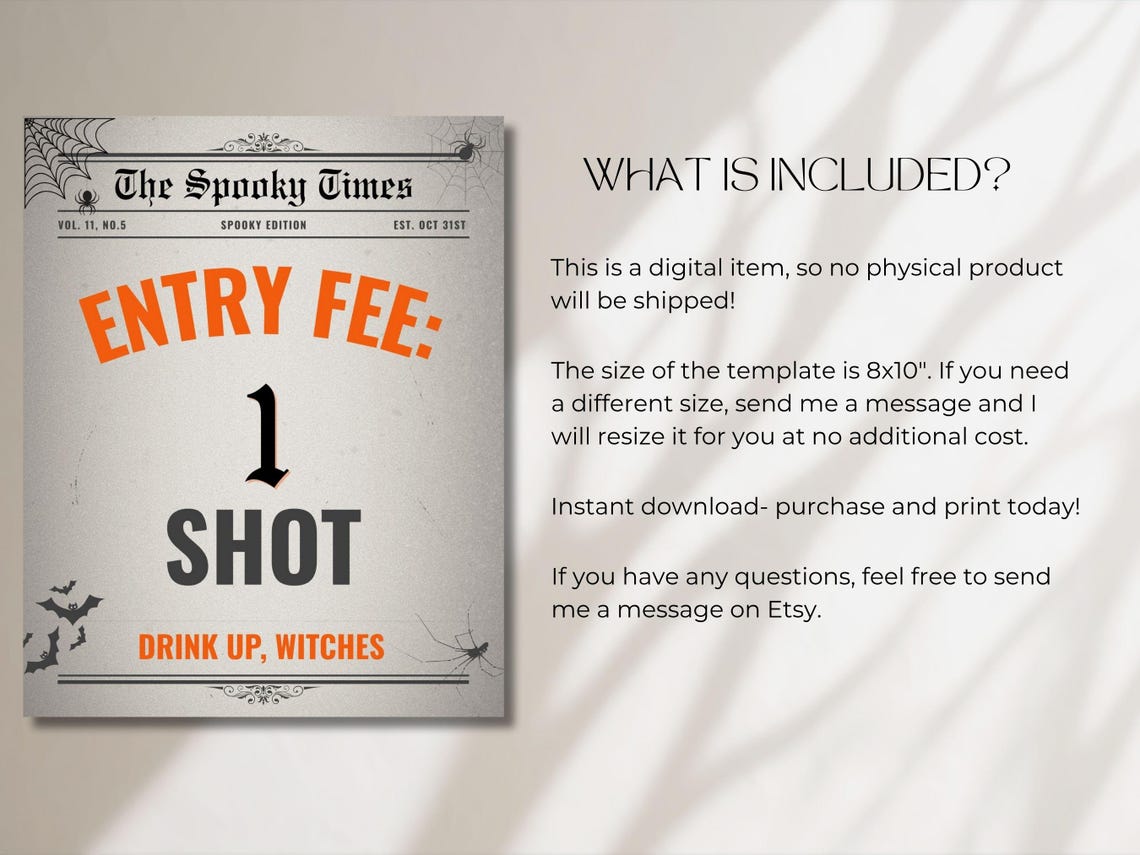 Halloween Entry Fee 1 Shot- Printable Newspaper Adult Don't Be Shy Take ...