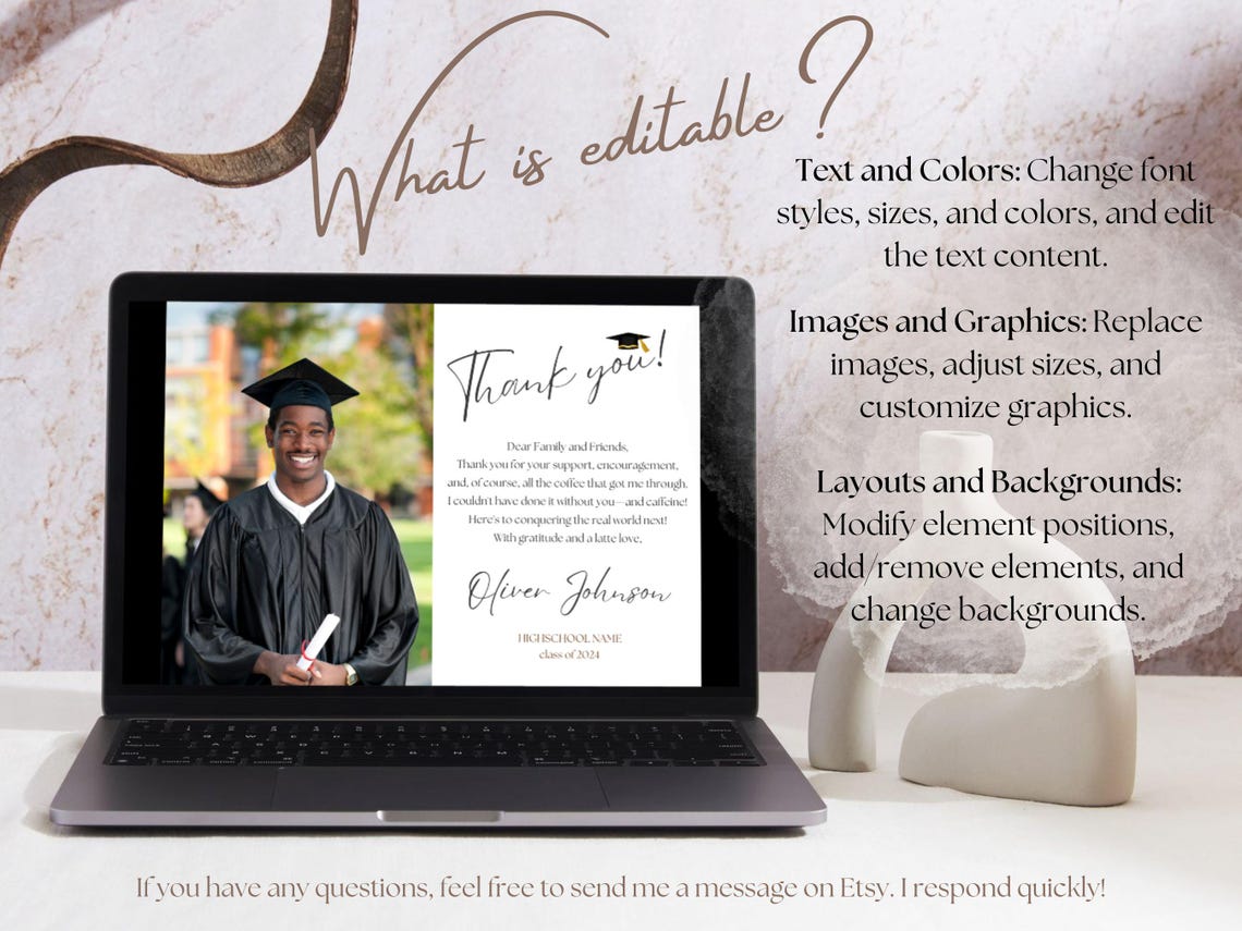 Graduation Thank You Card With Photo Editable Minimalist Graduate ...