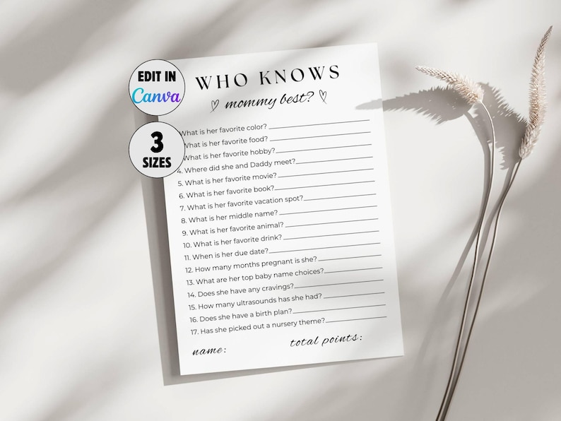 Plantilla del mejor juego para baby shower "Quién conoce a mamá ...