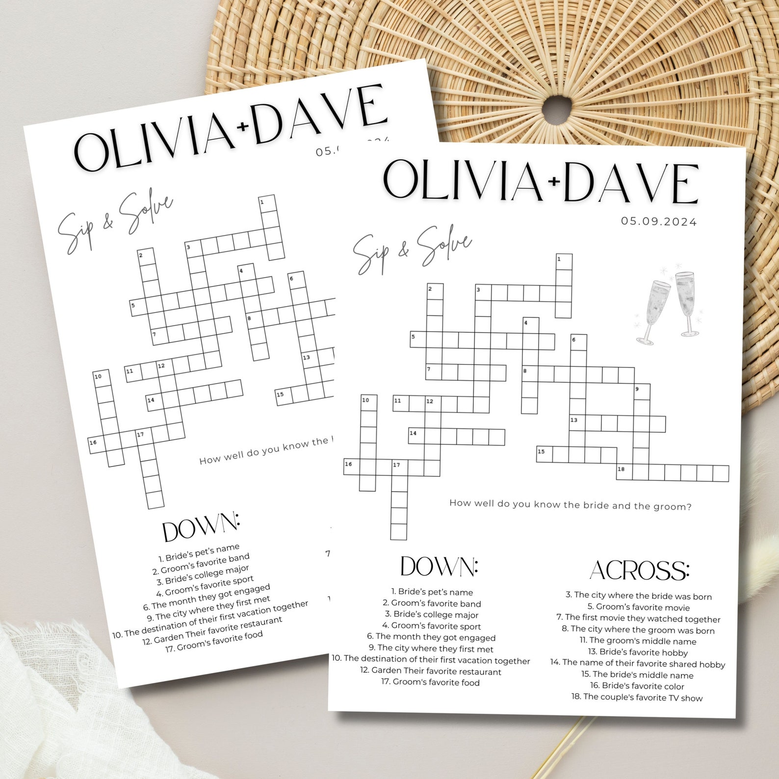 Custom Wedding Crossword Puzzle Bridal Shower Sip and Solve Questions ...