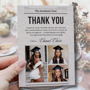 Newspaper Graduation Thank You Card With Photo- Printable Graduate ...