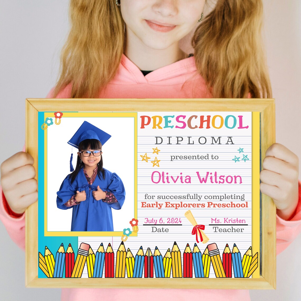 Editable Preschool Diploma With Picture Template Printable Graduation ...