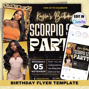 Scorpio Birthday Flyer Canva Template- Editable Scorpio Season Bday ...