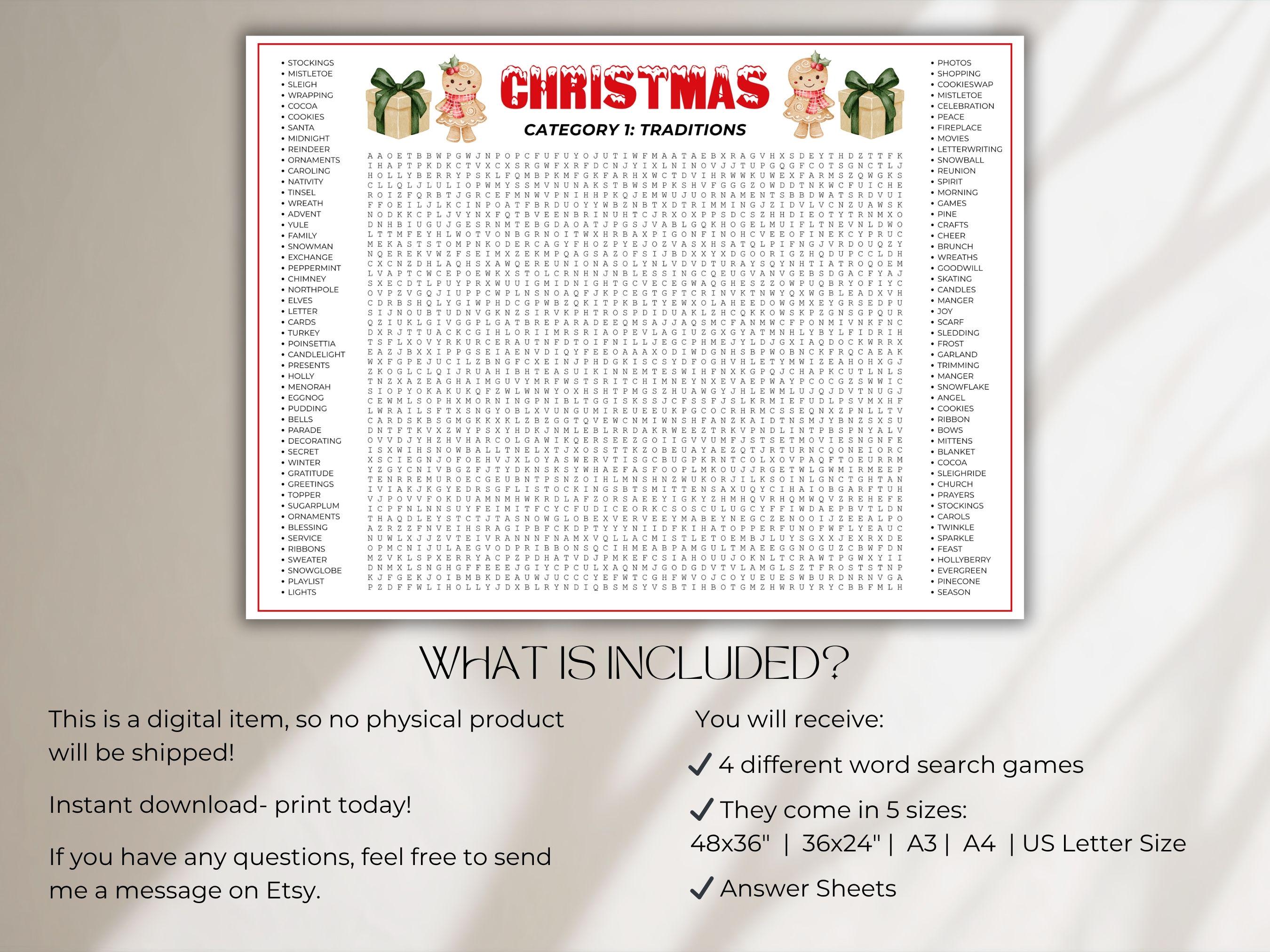 Christmas Word Search Poster: Giant XXL Xmas Holiday Game, Jumbo Kids ...