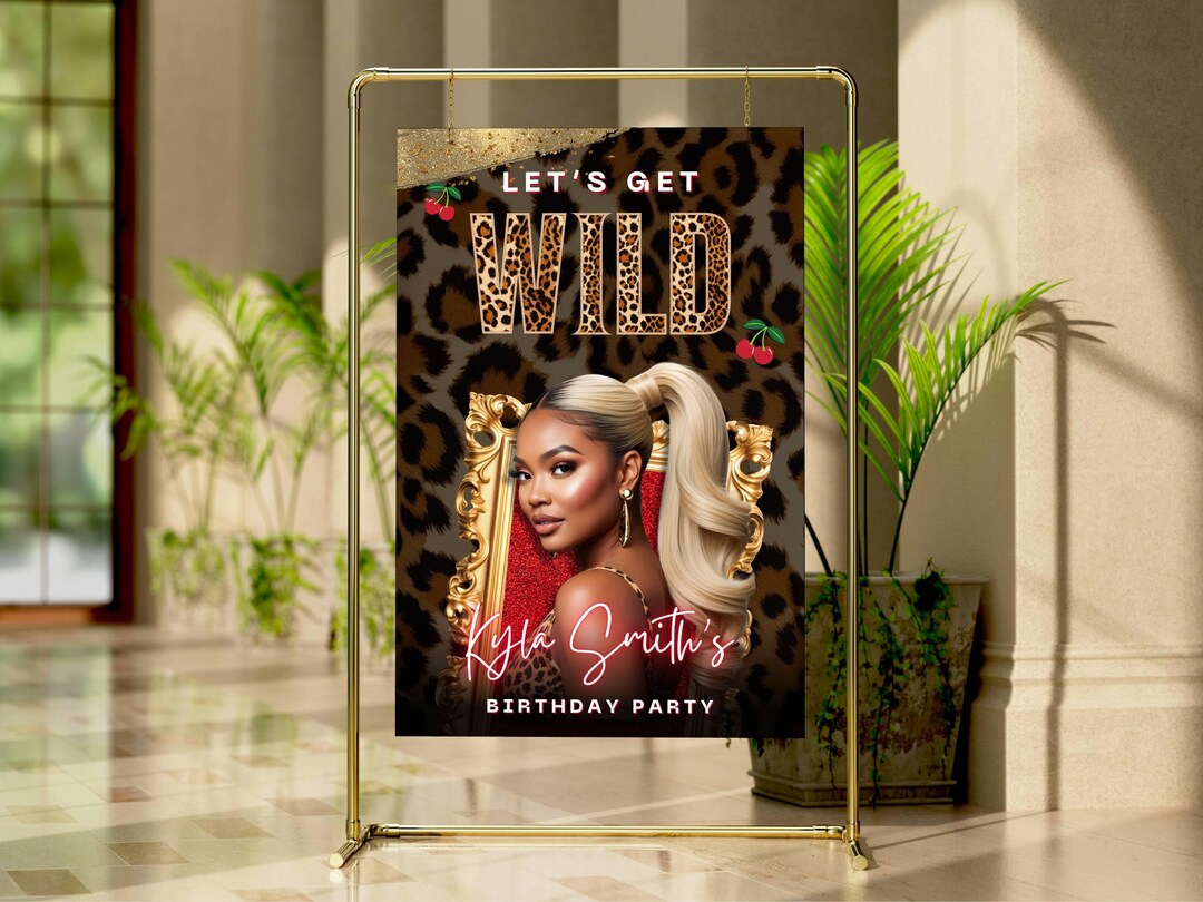 Cheetah Print Birthday Welcome Sign- Editable Leopard Red Cherry ...