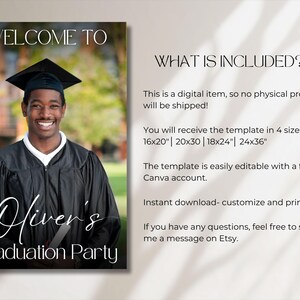 Boy Graduation Party Welcome Sign Photo- Custom Minimalist Grad Decor ...