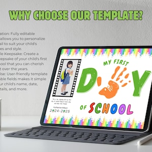 Editable First Day of School Handprint With Photo- Printable Preschool ...