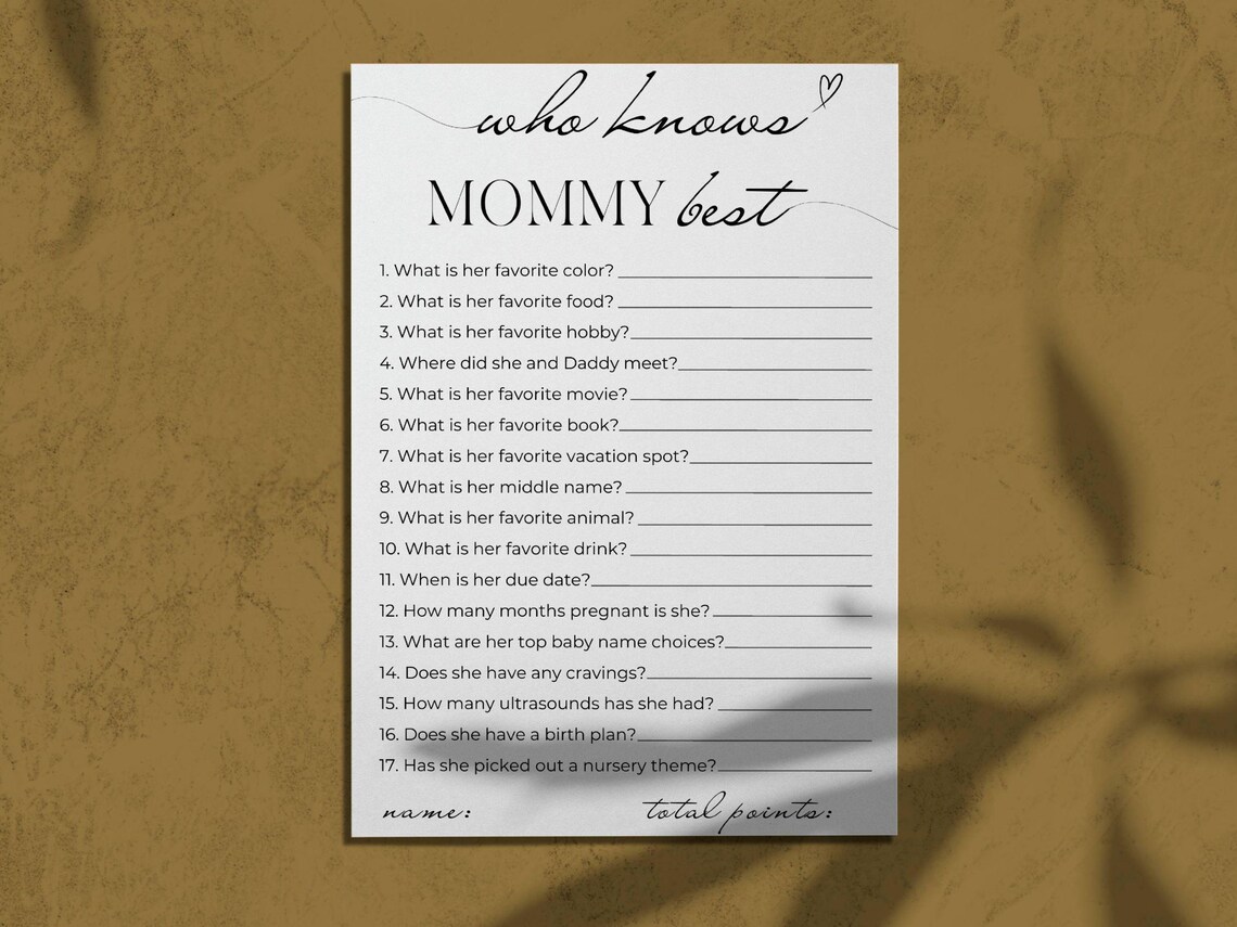 Who Knows Mommy Best Baby Shower Game Template Editable How Well Do You ...