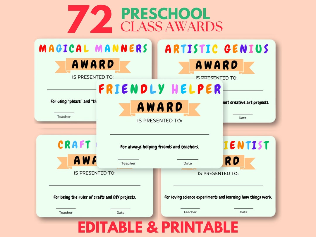 Printable Preschool Awards Certificates Editable Funny Classroom ...