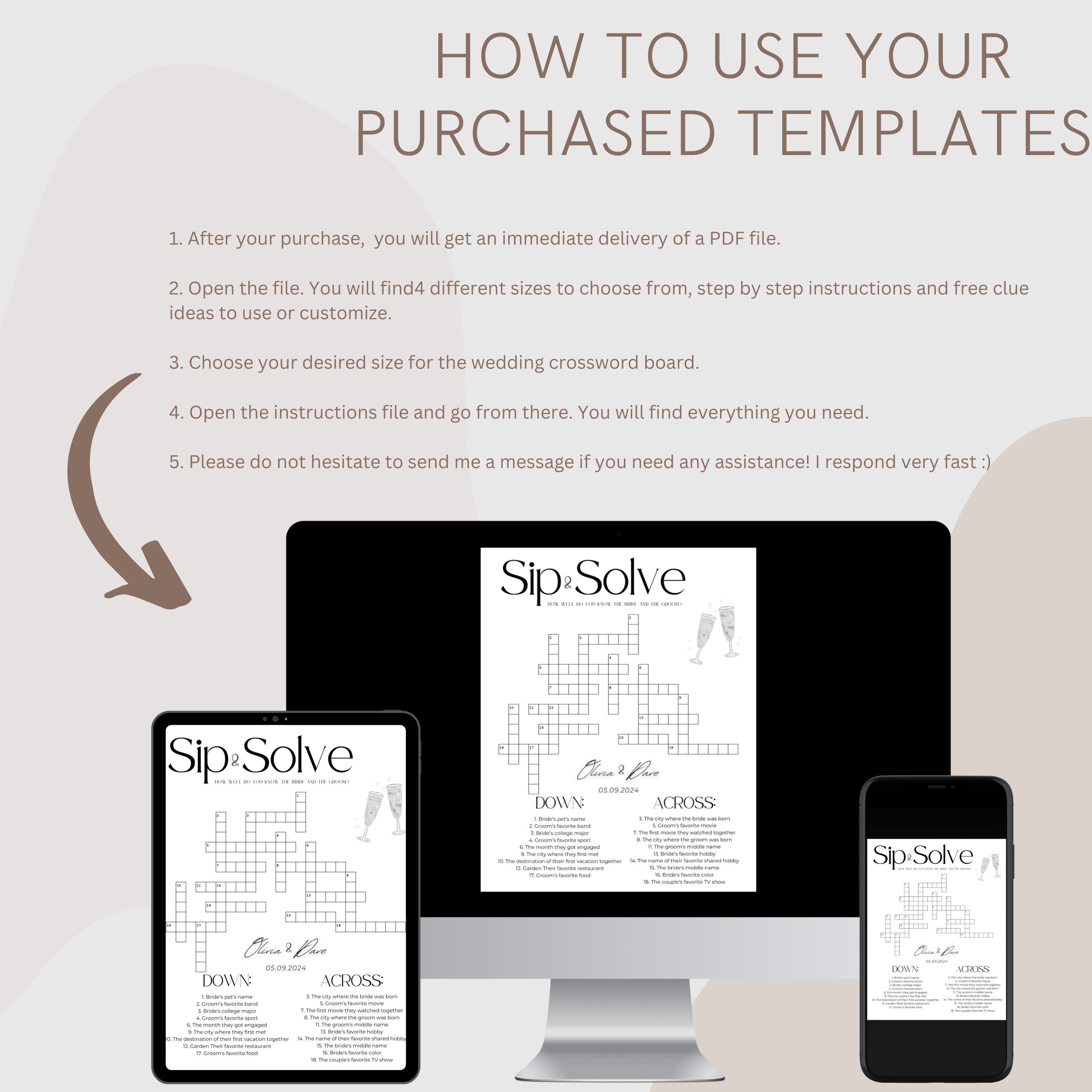 Custom Wedding Crossword Puzzle Sign Minimalist Bridal Sip and Solve ...