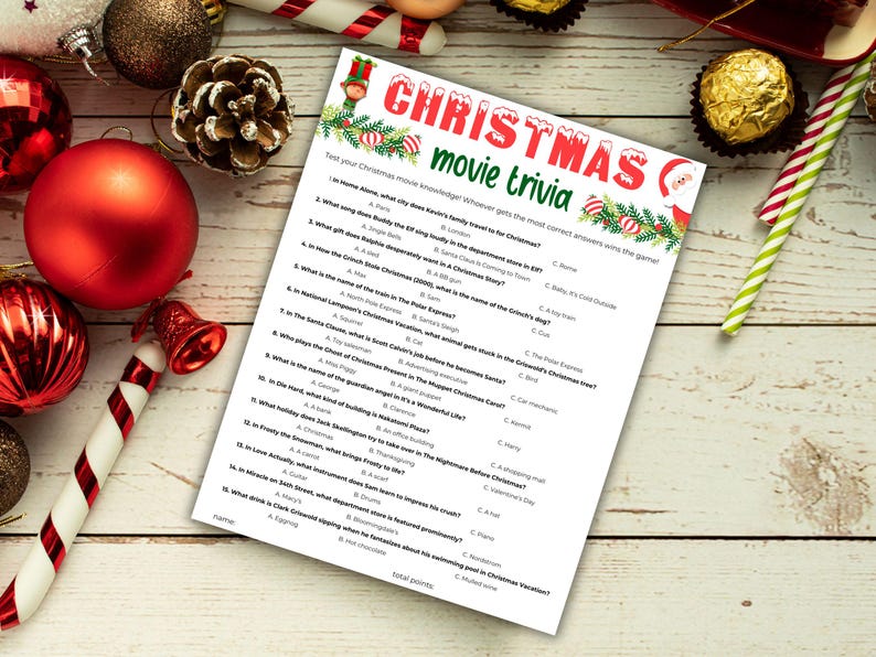 Christmas Movie Trivia Game- Printable Fun Xmas Party Questions ...