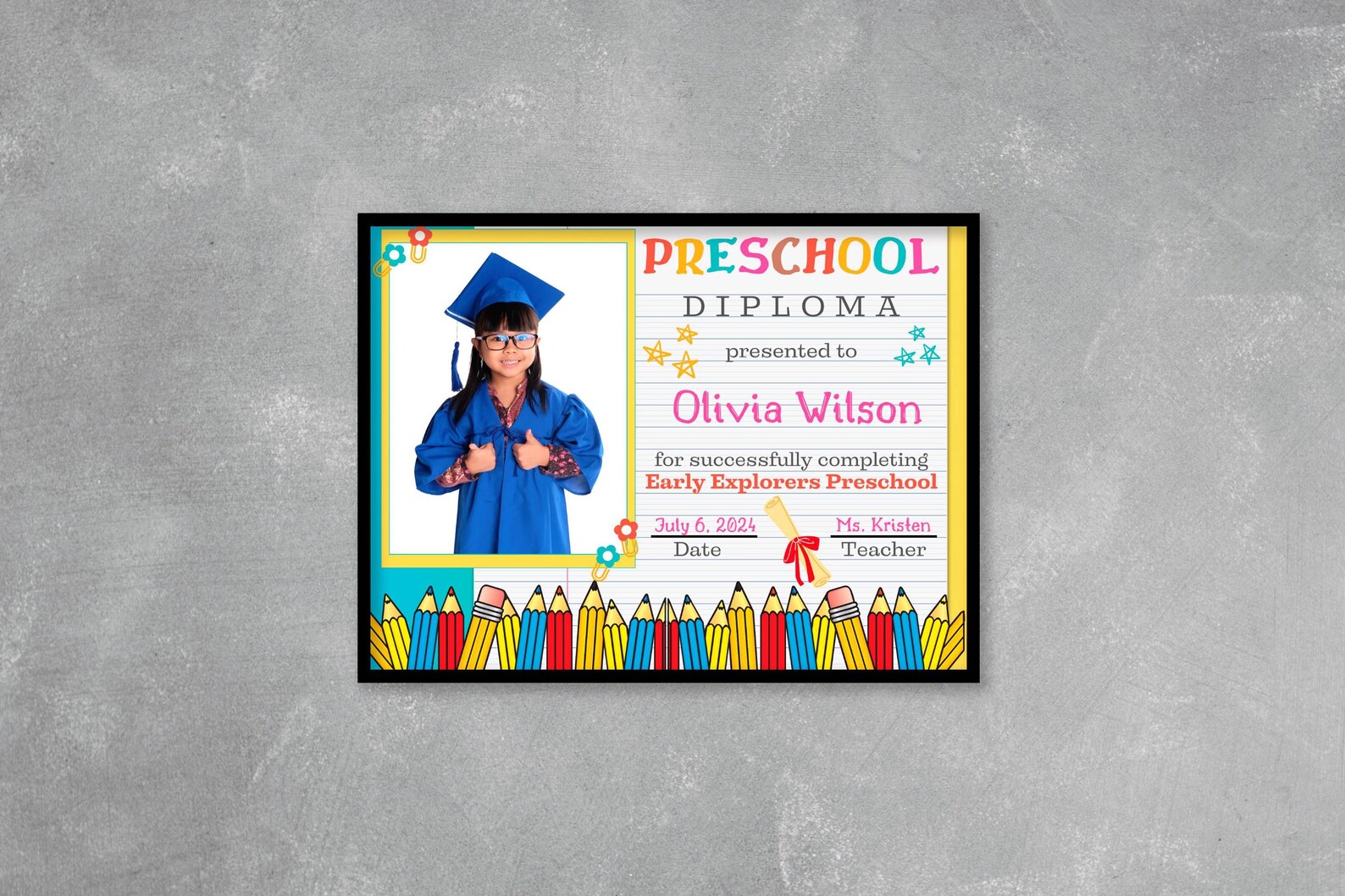 Editable Preschool Diploma With Photo- Printable Kids Graduation ...