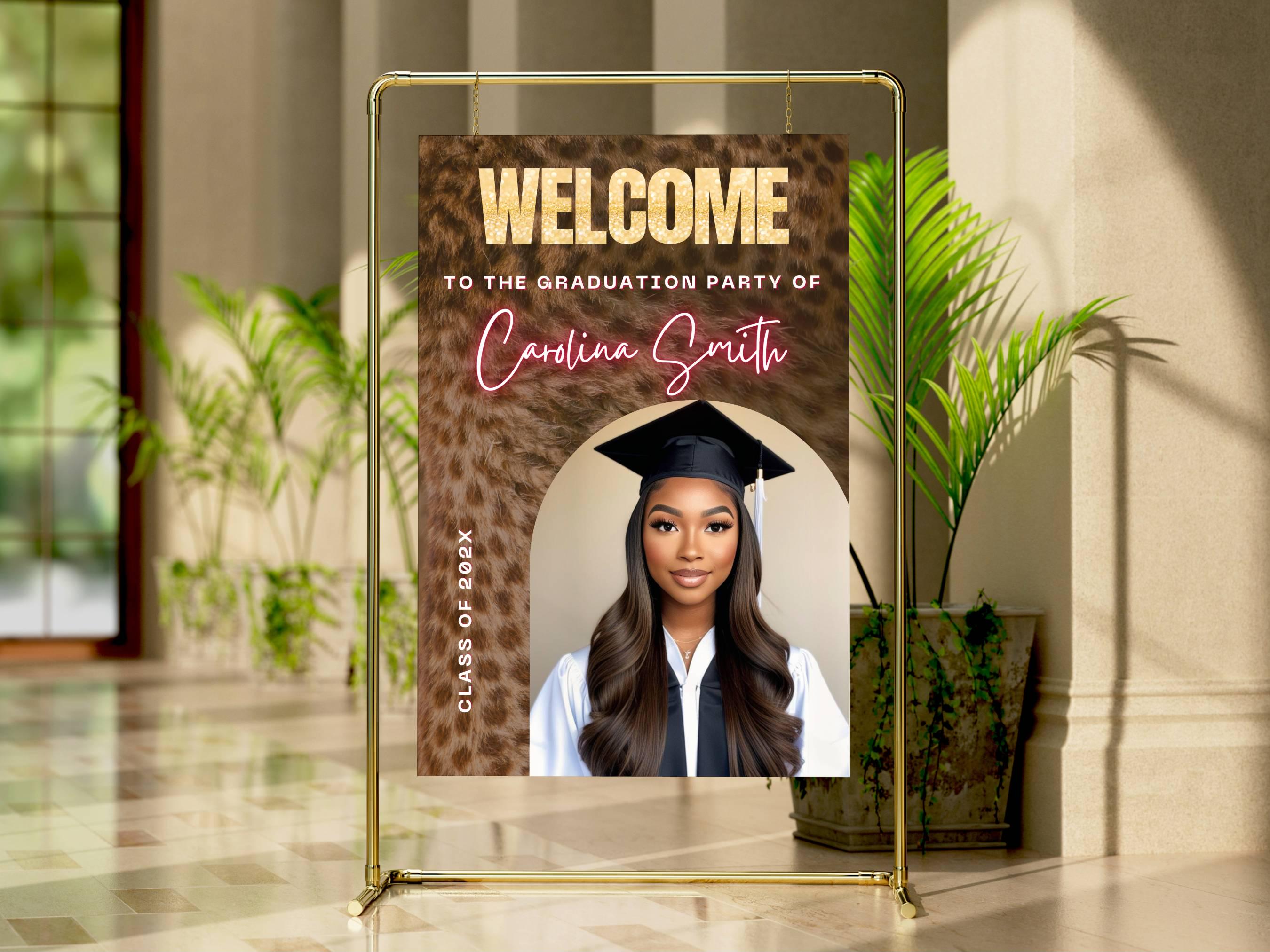 Cheetah Print Graduation Party Bundle- Editable Leopard Welcome Poster ...