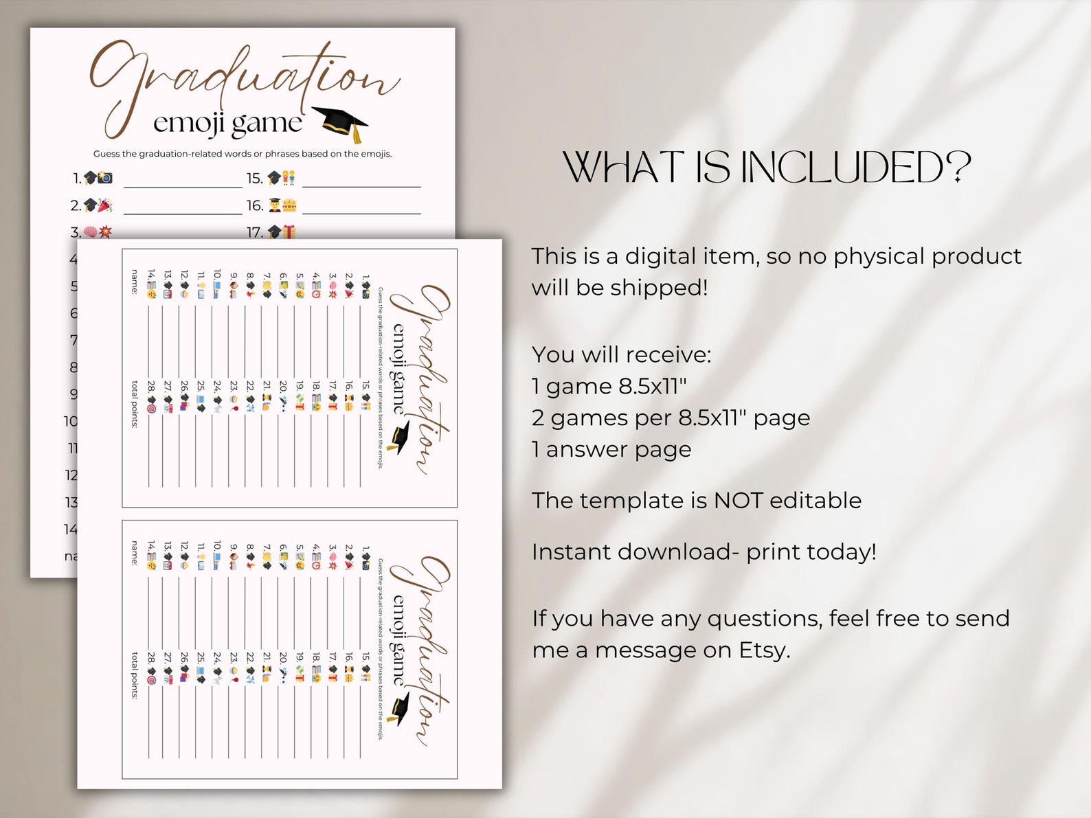 Graduation Emoji Pictionary Game- Printable Emoji Guessing Trivia for ...