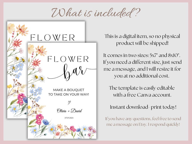 Flower Bar Sign Template Editable Wildflower Bloom Bar Sign, Printable ...