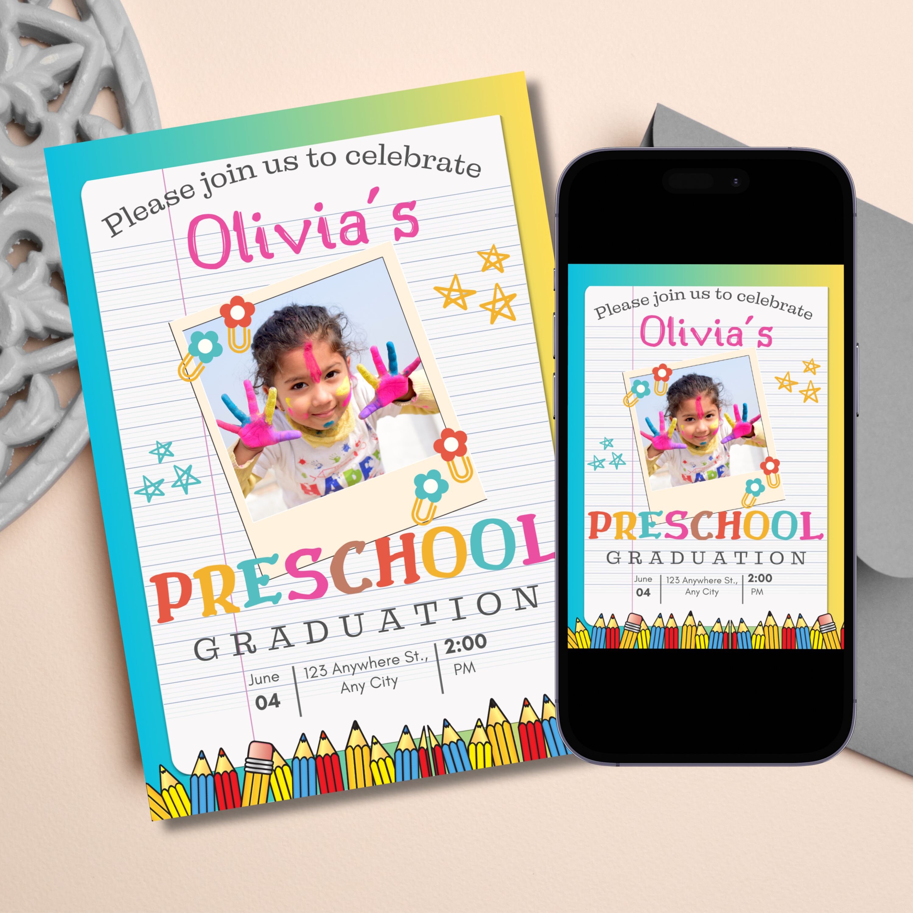 Editable Preschool Graduation Invitation With Photo Printable Prek ...