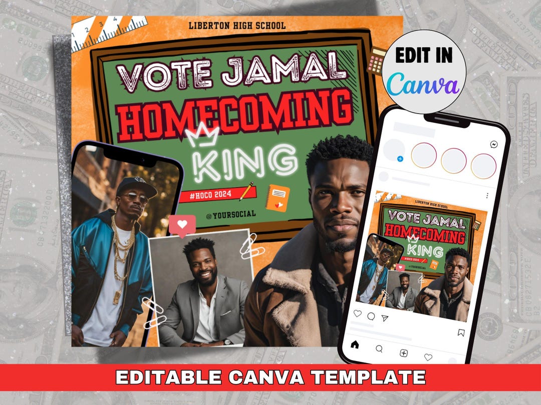 Homecoming King Flyer Canva Template- Vote HOCO Prom King, Class ...