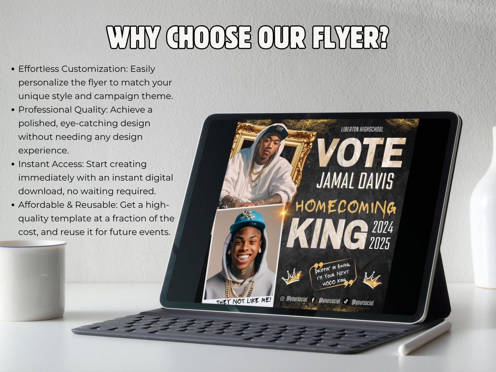 Homecoming King Flyer Canva Template- Vote HOCO Prom King, Class ...