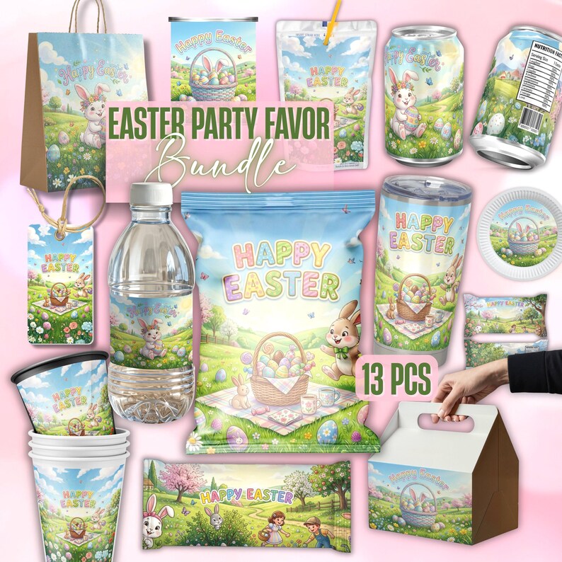 Easter Party Favors Bundle- Editable Spring Kids Birthday Decor, Chip ...
