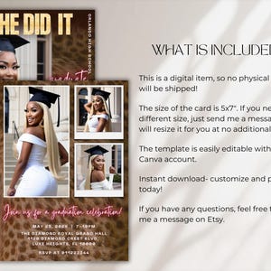 Cheetah Print Graduation Announcement Card- Editable Leopard Gold ...