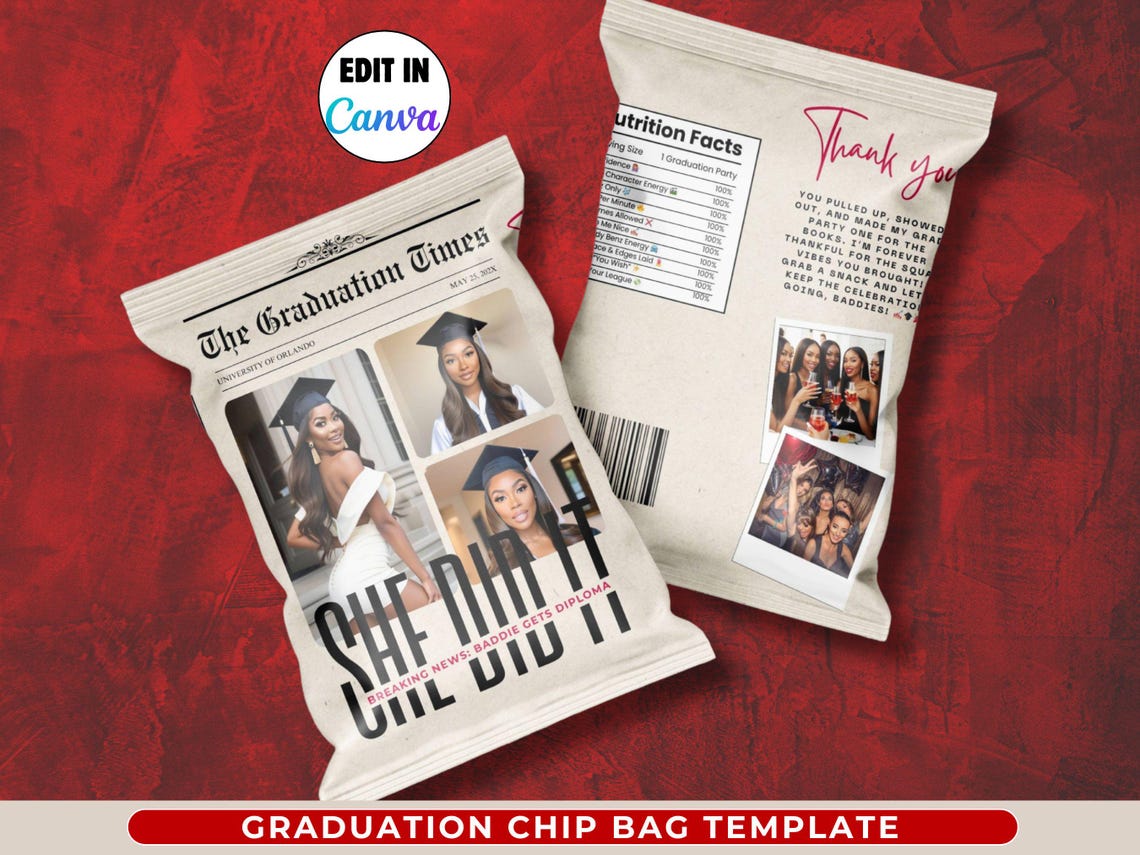 Newspaper Graduation Chip Bag & Water Bottle Label Party Favors Bundle ...