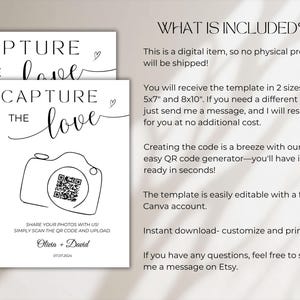 Capture the Love QR Code Sign Template- Editable Wedding Photo Capture ...