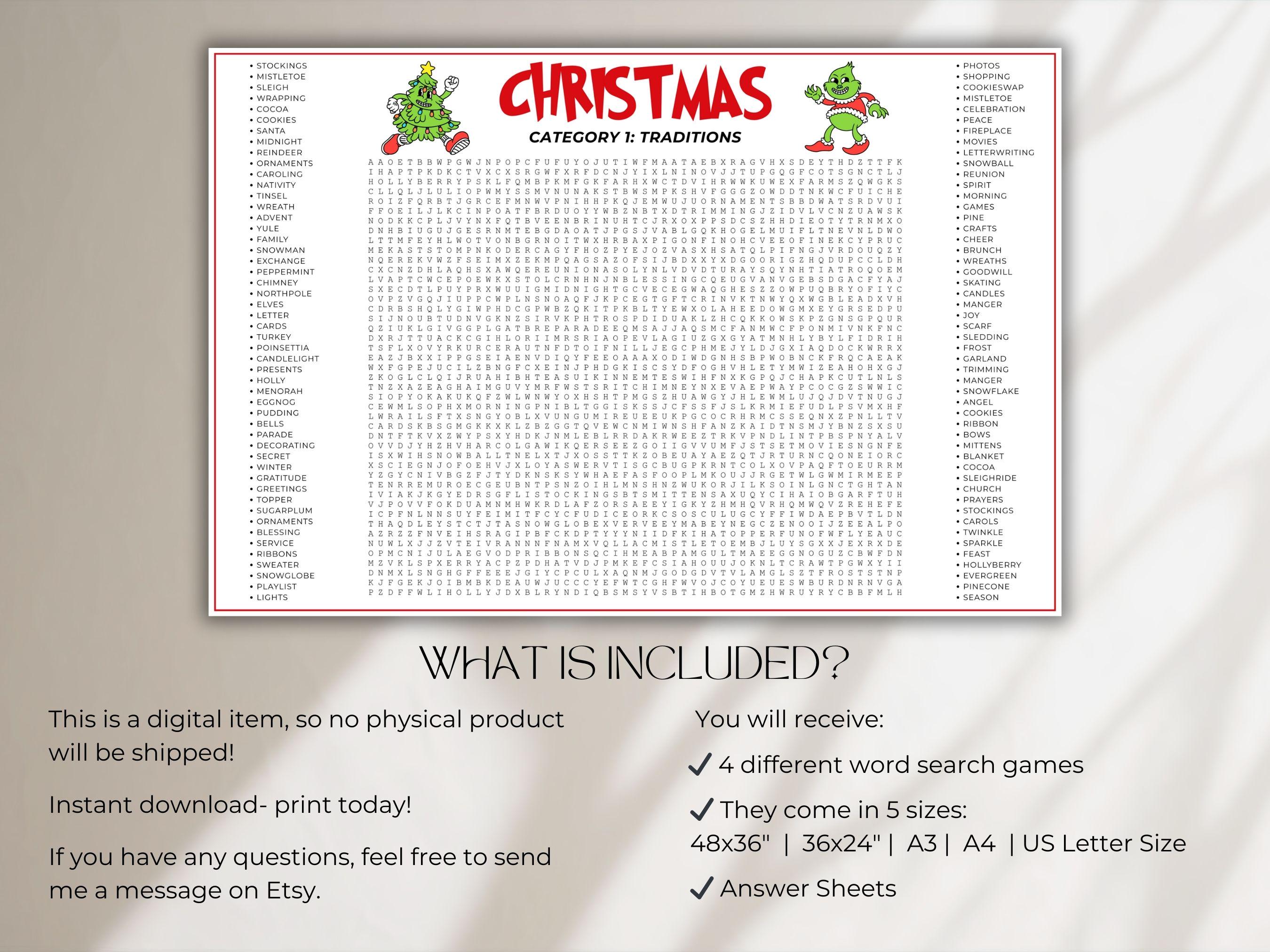 Giant Christmas Word Search Poster: XXL Xmas Holiday Game, Jumbo Kids ...