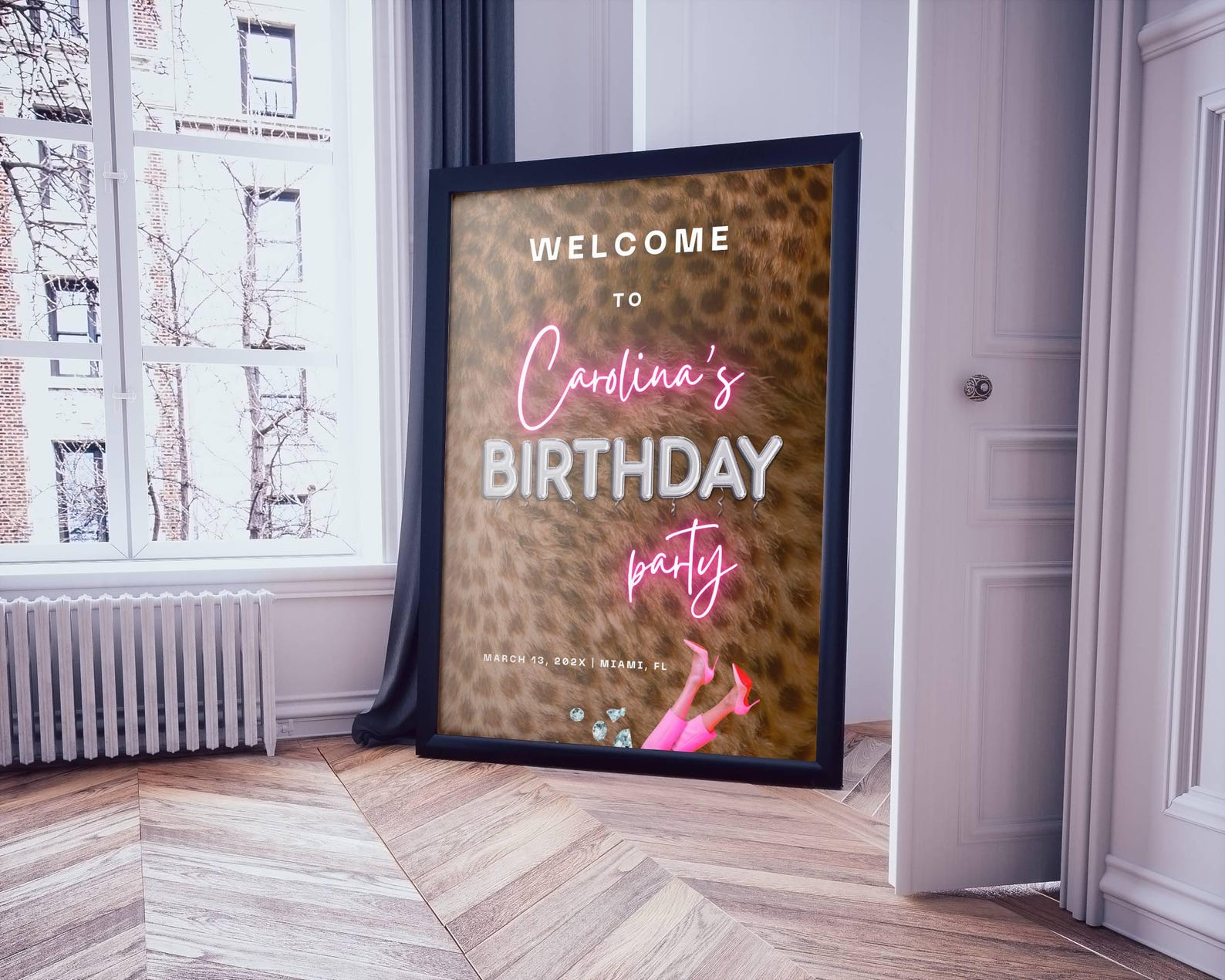 Cheetah Print Birthday Welcome Sign- Editable Leopard Pink Board, Girls ...
