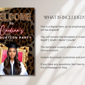 Cheetah Print Graduation Welcome Sign With Photo- Editable Leopard Gold ...