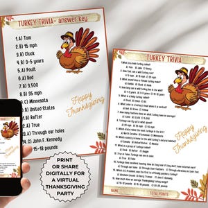 Turkey Trivia Game- Thanksgiving Printable Dinner Table Game, Fall ...