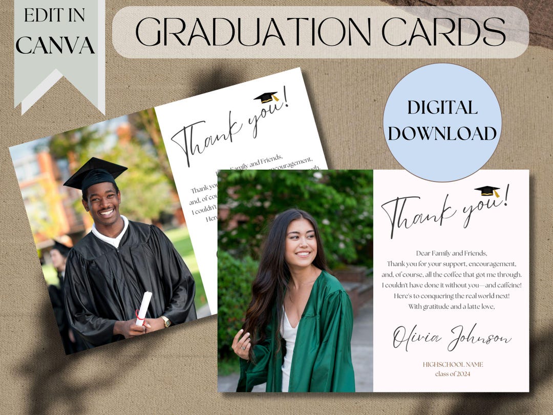 Graduation Thank You Card With Photo- Editable Minimalist Graduate ...