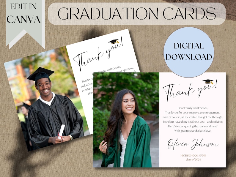 Graduation Thank You Card With Photo Editable Minimalist Graduate ...