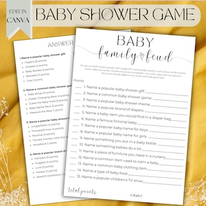 Family Feud Baby Shower Game- Editable Gender Neutral Game With Answers ...
