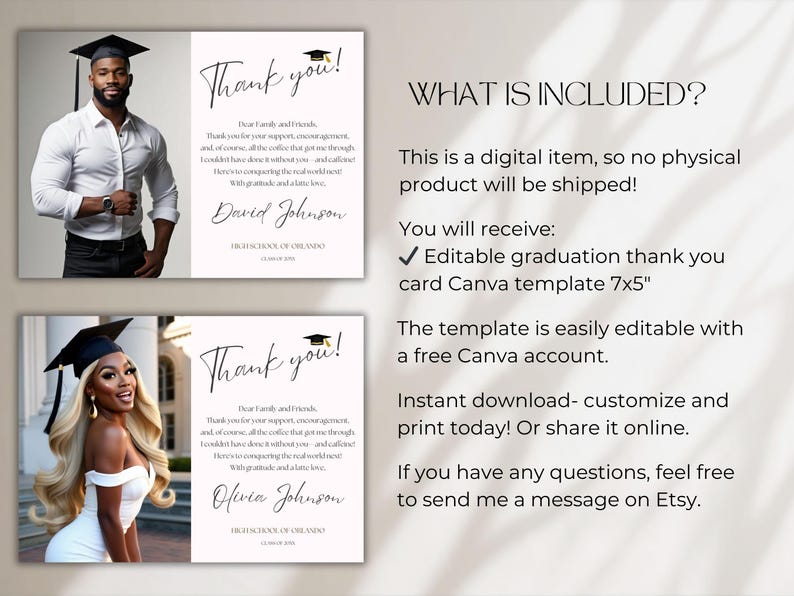Graduation Thank You Card With Photo- Editable Minimalist Graduate ...