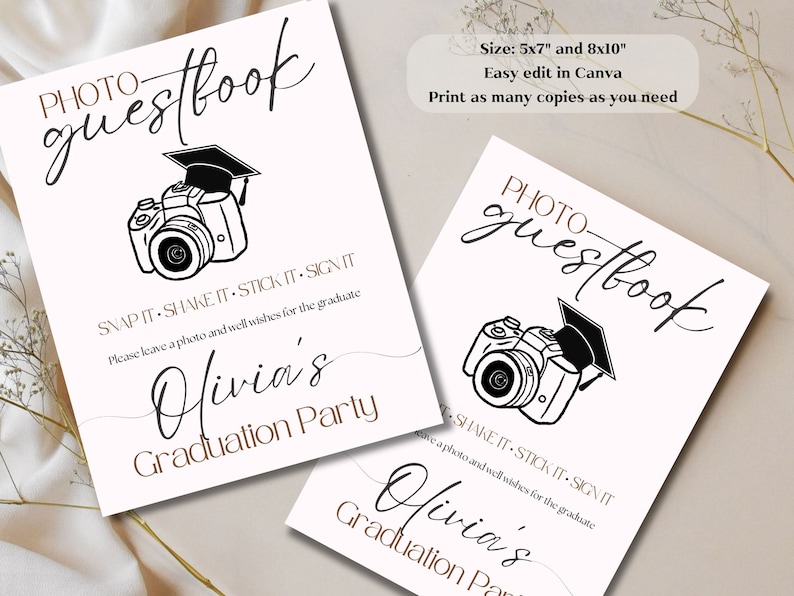 Graduation Photo Guest Book Sign Template- Printable Polaroid Guestbook ...