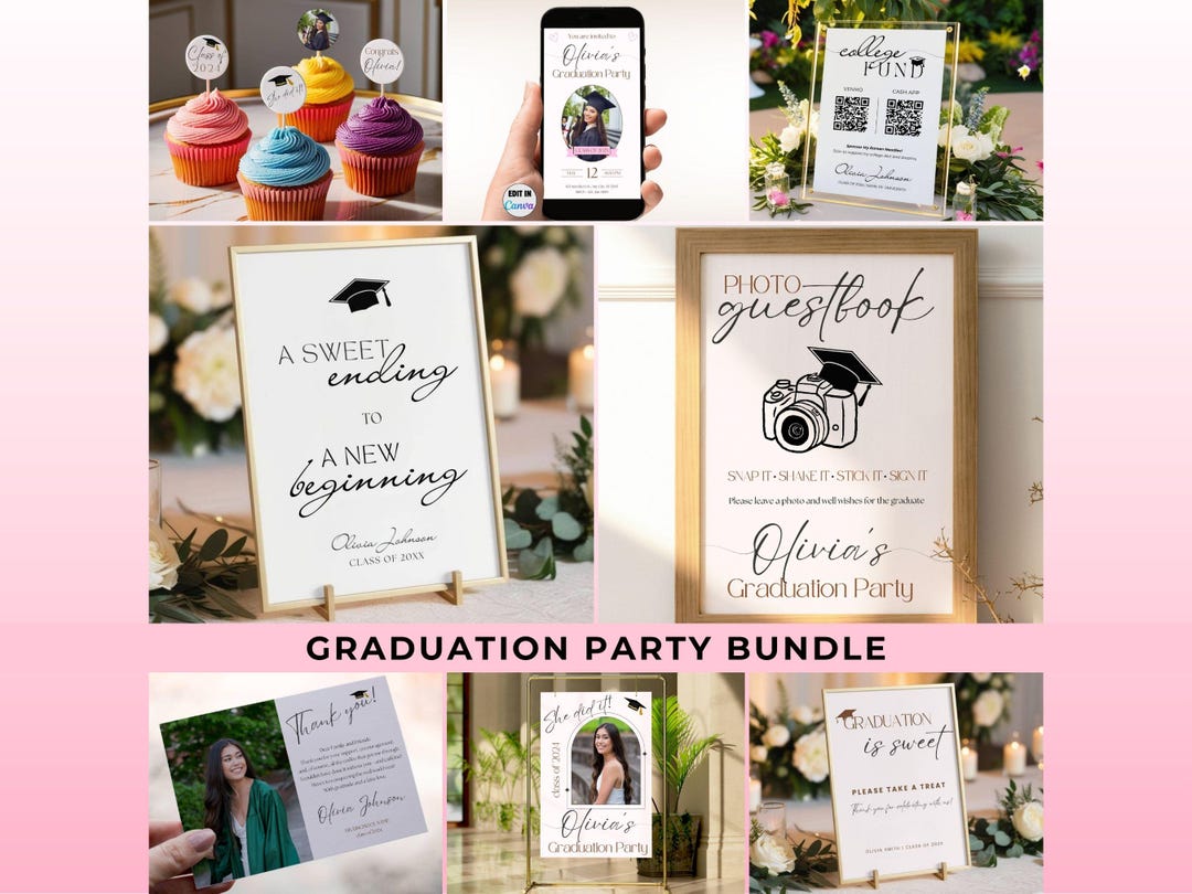 Editable Graduation Party Bundle- Welcome Sign Digital Invitation Thank ...