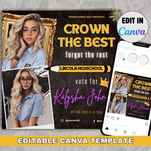 Homecoming Flyer Canva Template Vote for HOCO Queen, Voting Prom ...