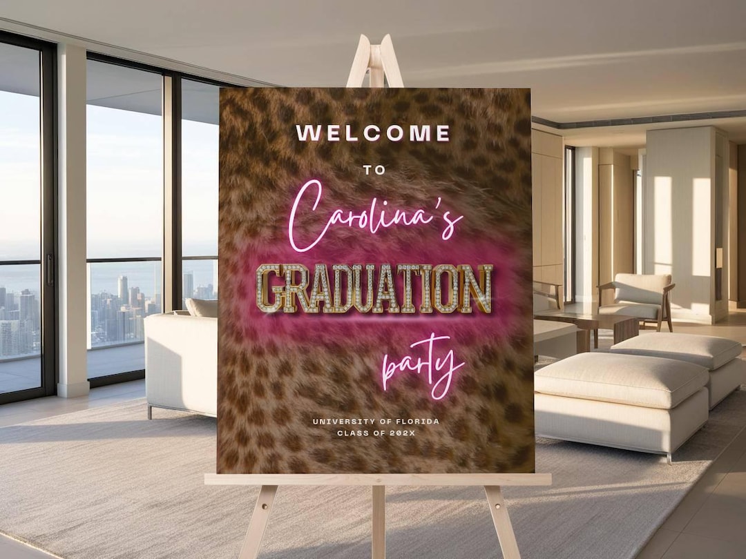 Cheetah Print Graduation Welcome Sign- Editable Leopard Pink Board ...
