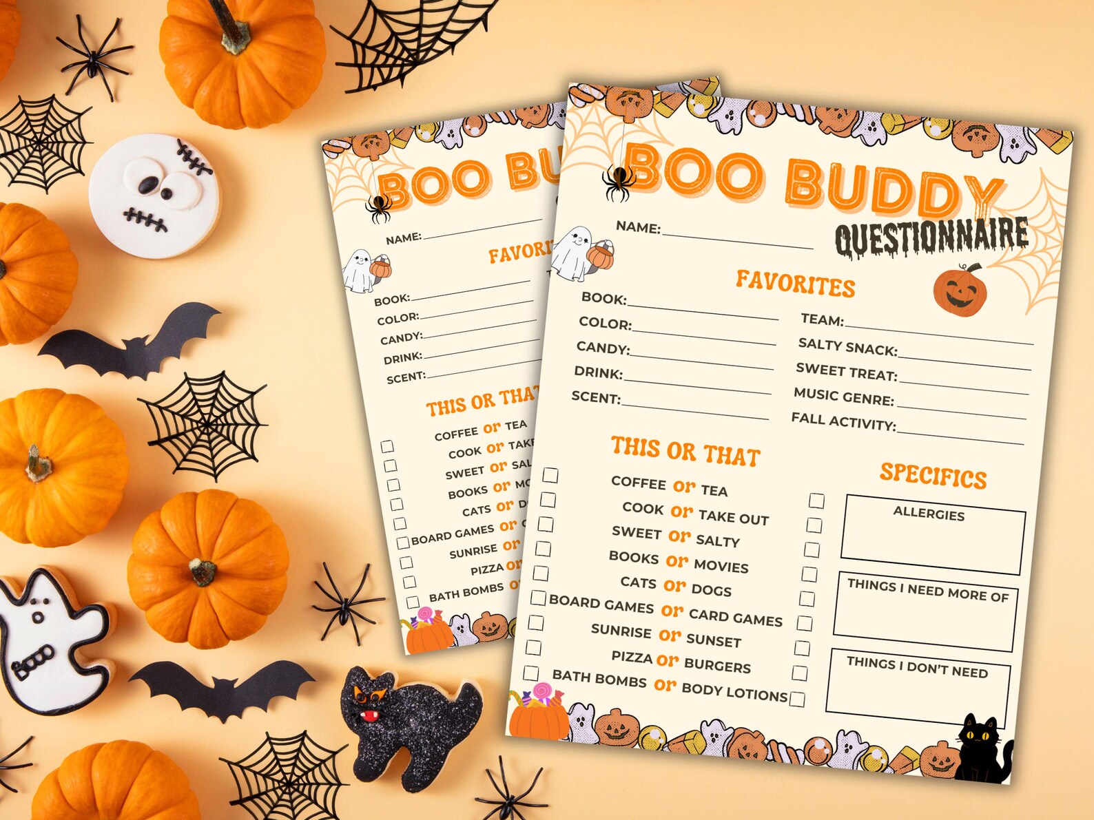 Boo Buddy Questionnaire Printable Editable Halloween Gift Exchange Quiz ...