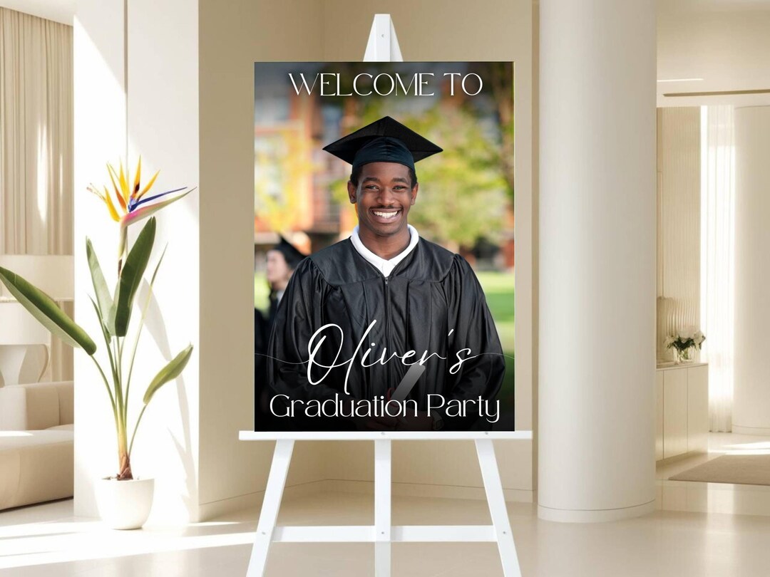Boy Graduation Party Welcome Sign Photo Custom Minimalist Grad Decor ...